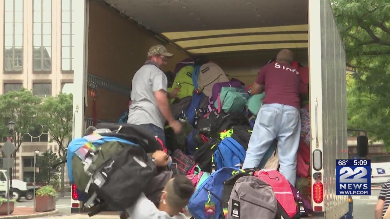 School supplies delivered from Stuff the Bus campaign - EDC